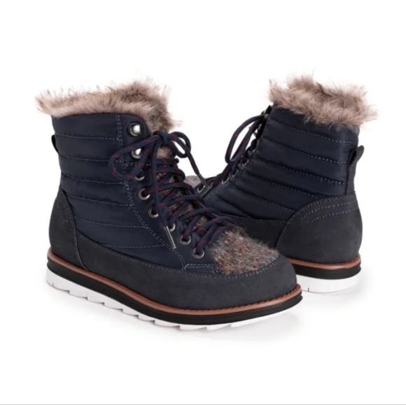 Muk Luks | Shoes | Muk Luks Waterproof Navy Blue Sigrid Faux Fur Lace ...